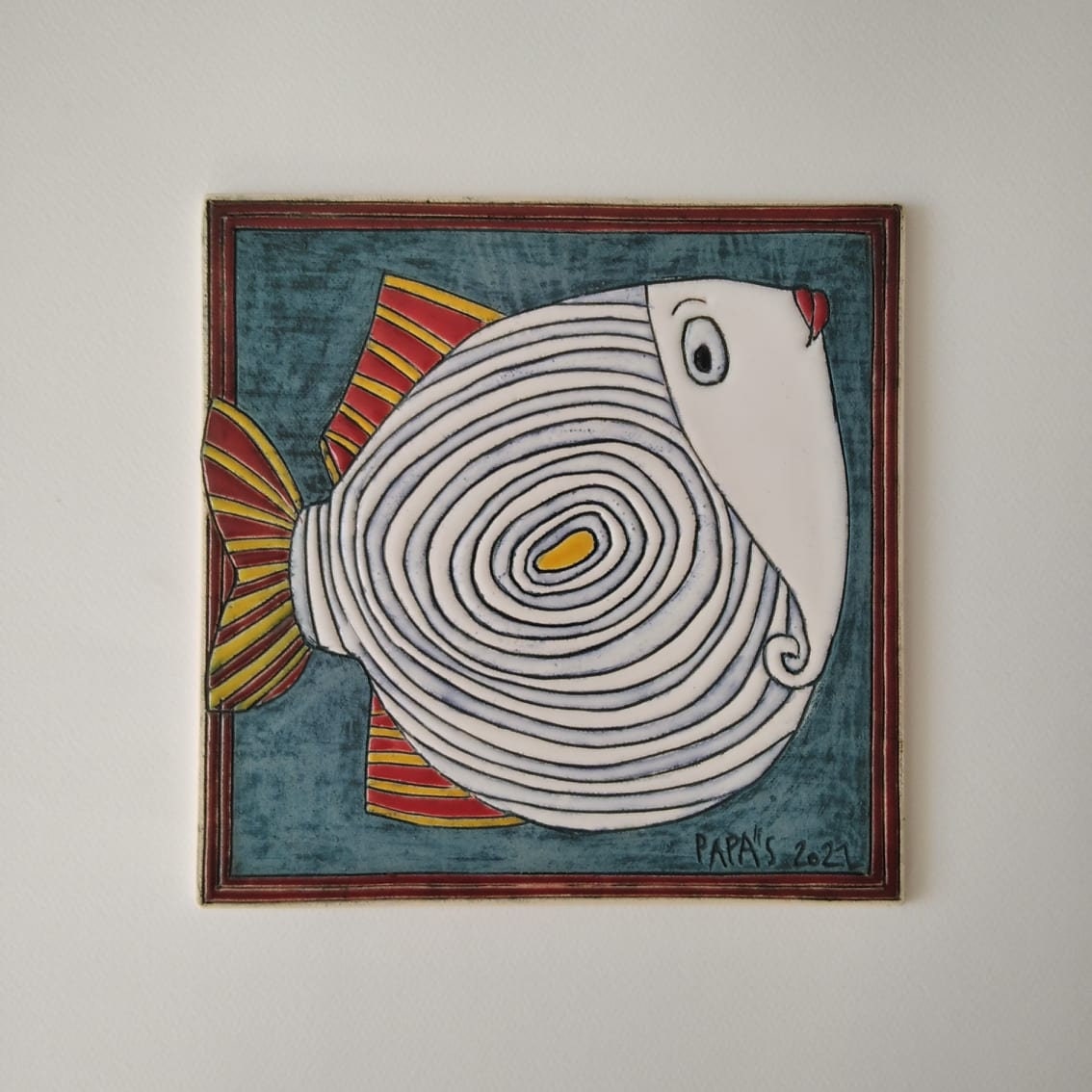 Handmade Ceramic Tile With Fish Home Decor Tile Hanging on a - Etsy