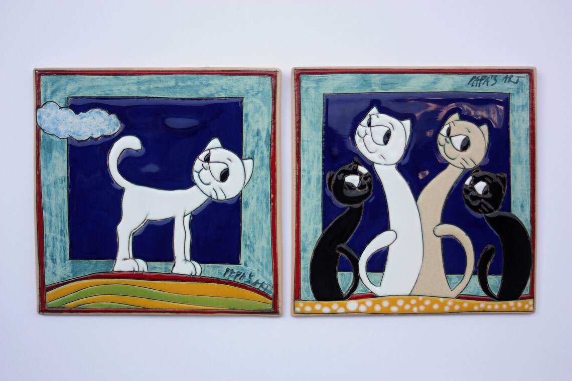 Handmade Tile With Cat, Wall Tile, Children Room Decor, Gift for Kids ...
