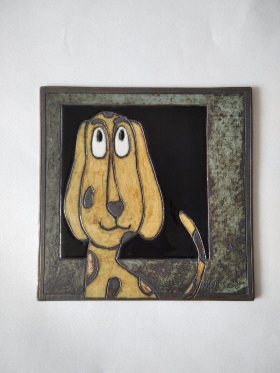 Handmade Ceramic Tile With Dog, Hanging on a Wall, Unique Seramic Tile ...