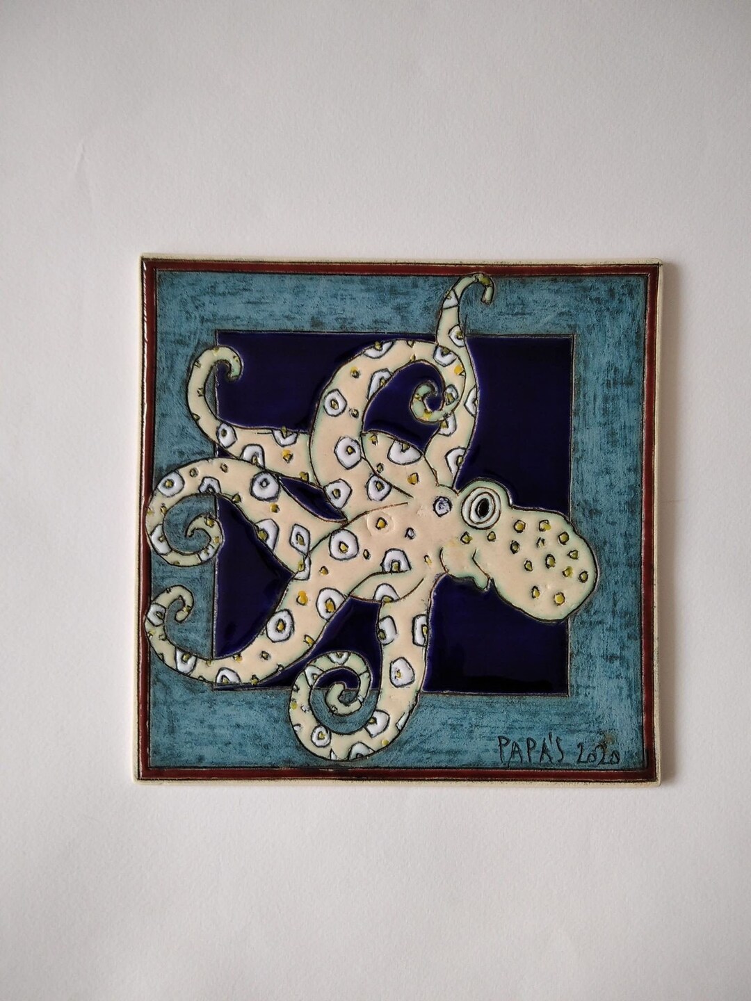 Octopus Tile, Ceramic Wall Art, Ocean Motif Tile, Ceramic Hanging Tile ...
