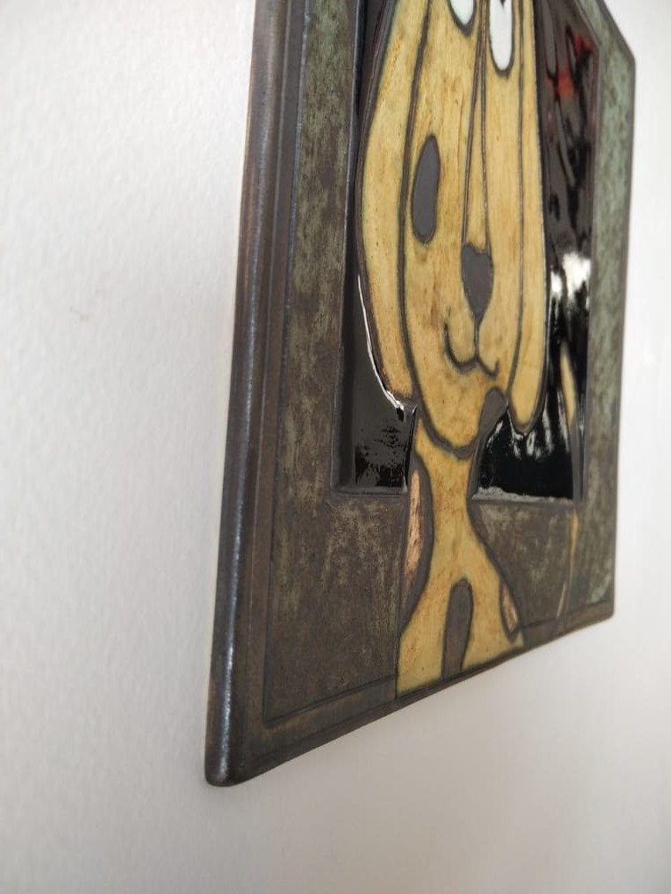Handmade ceramic tile with dog Hanging on a wall Unique | Etsy