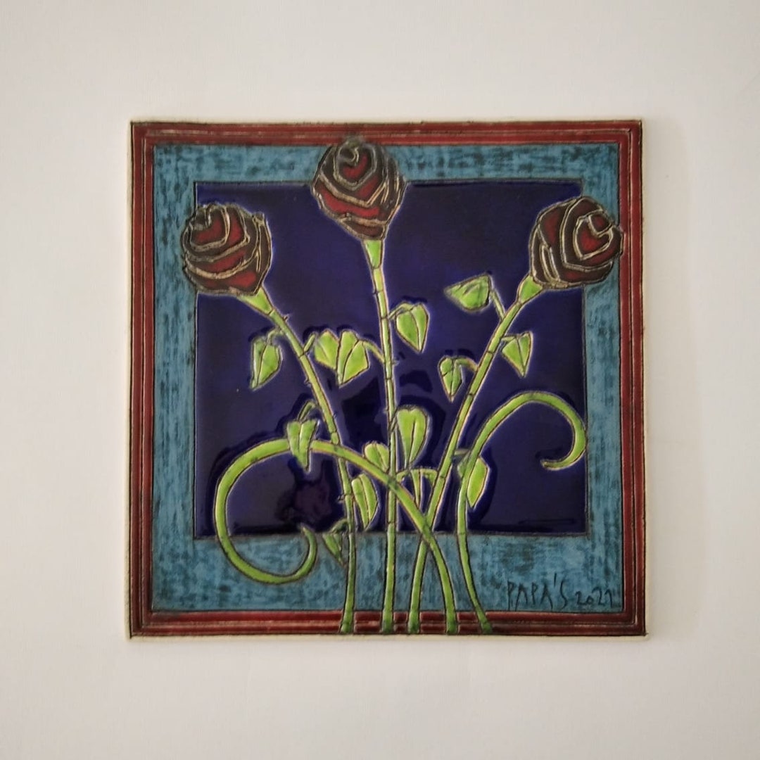 Handmade Roses Tile, Ceramic Wall Tile, Home Decor, Wall Hanging, Wall ...