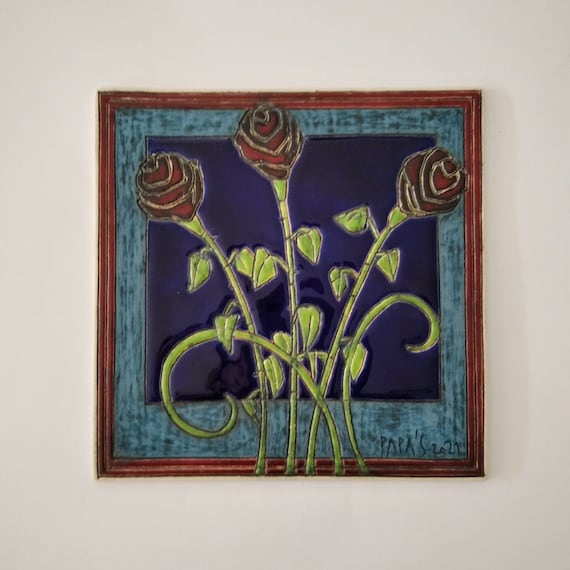 Handmade Roses Tile Ceramic Wall Tile Home Decor Wall | Etsy