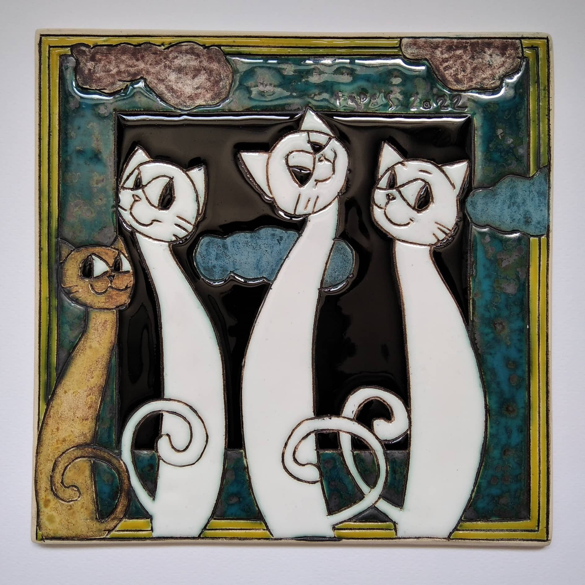 Ceramic Tiles, Home Decor Tiles, Pottery Tiles, Cats Motif Tile ...