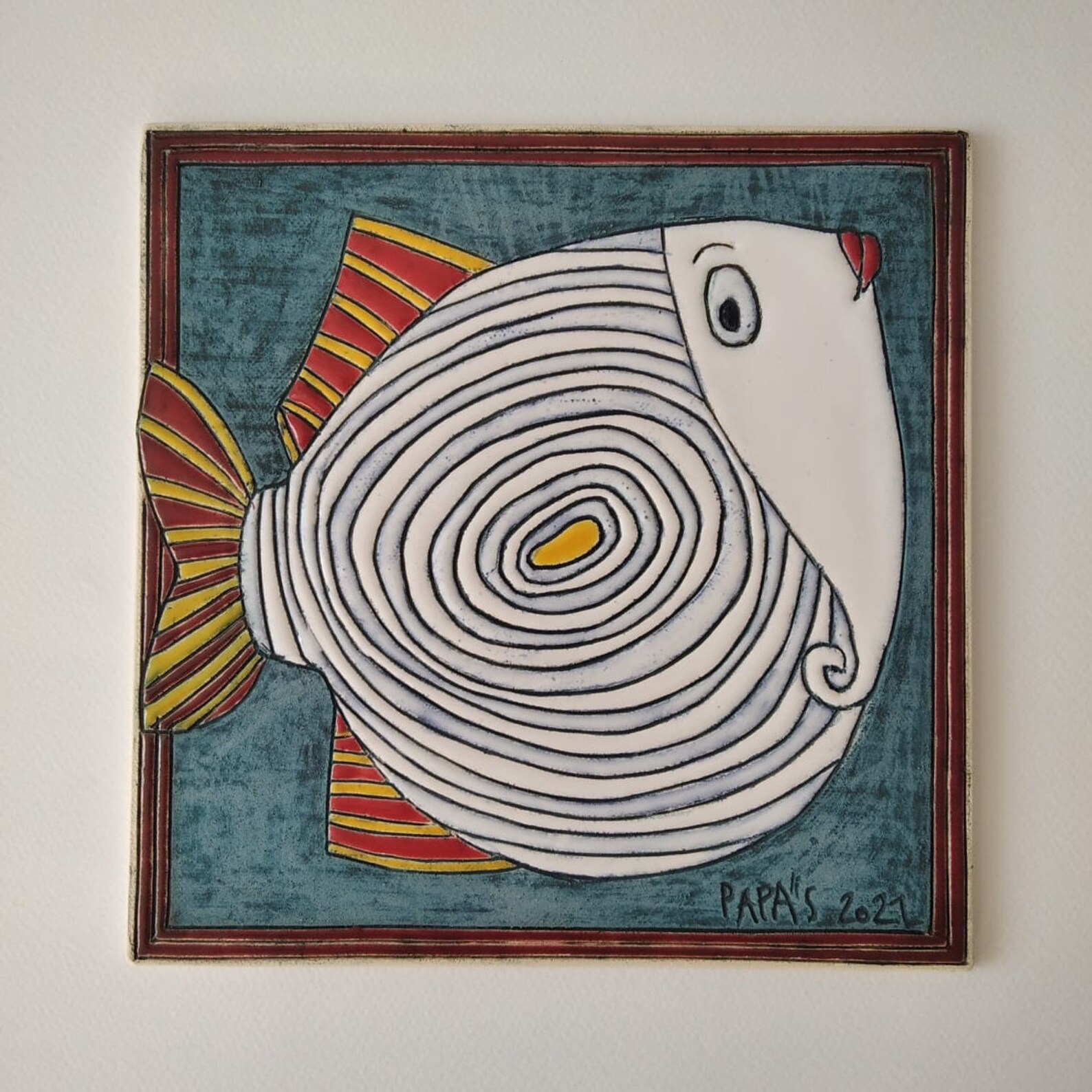 Handmade Ceramic Tile With Fish Home Decor Tile Hanging on a - Etsy