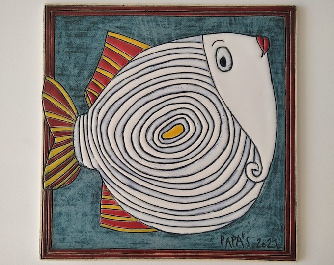 Handmade Ceramic Tile With Fish Home Decor Tile Hanging on a - Etsy