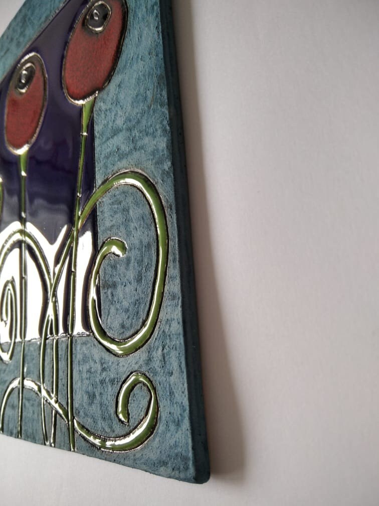 Hanging wall tile Ceramic tile with flowers Hanging figure | Etsy