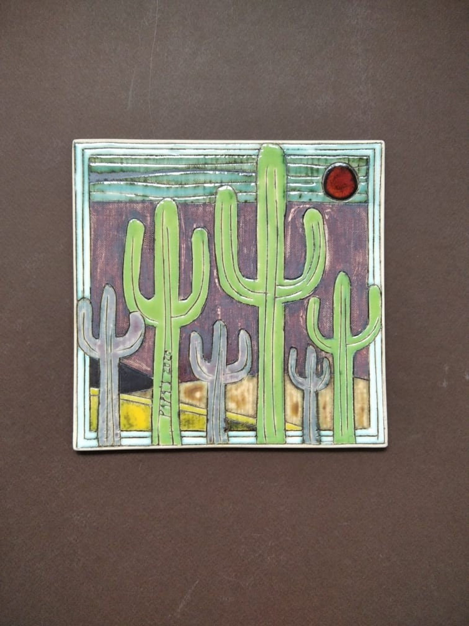 Cactus Tile Cactus Decor Handmade Tile Tile Covering | Etsy