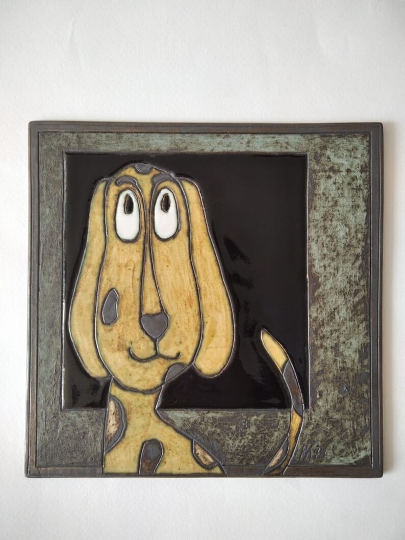 Handmade Ceramic Tile With Dog Hanging on a Wall Unique - Etsy