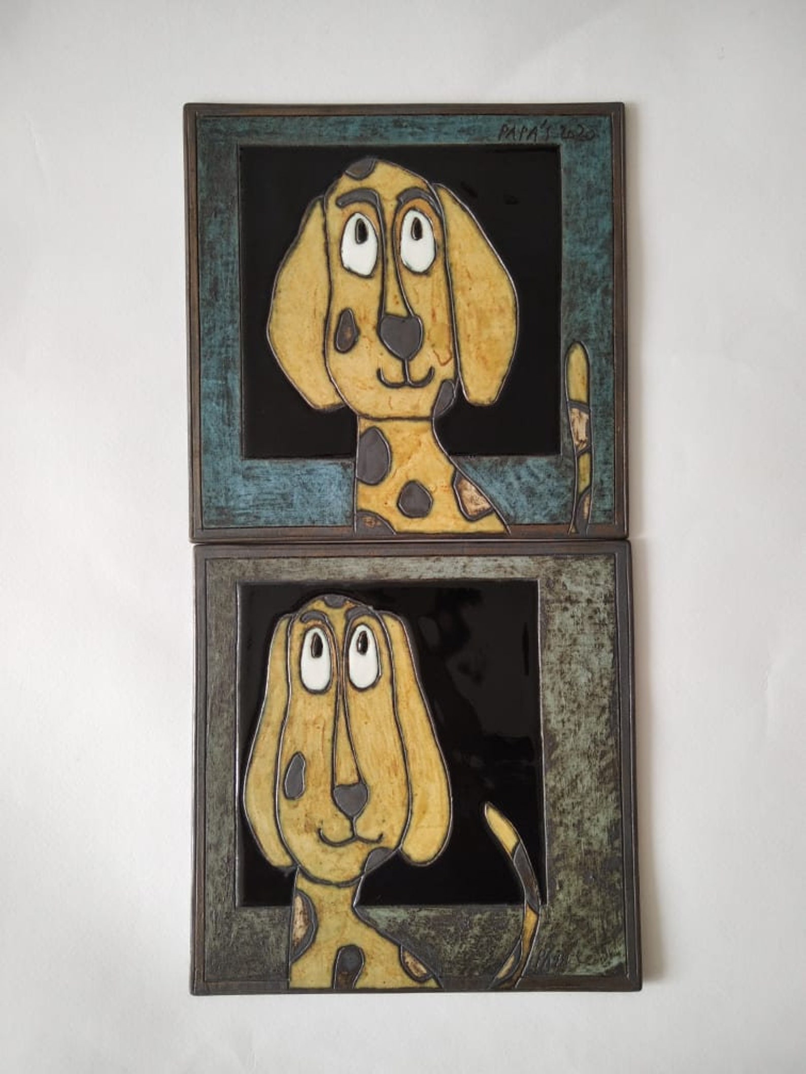 Handmade Ceramic Tile With Dog Hanging on a Wall Unique - Etsy