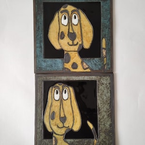 Handmade Ceramic Tile With Dog, Hanging on a Wall, Unique Seramic Tile ...