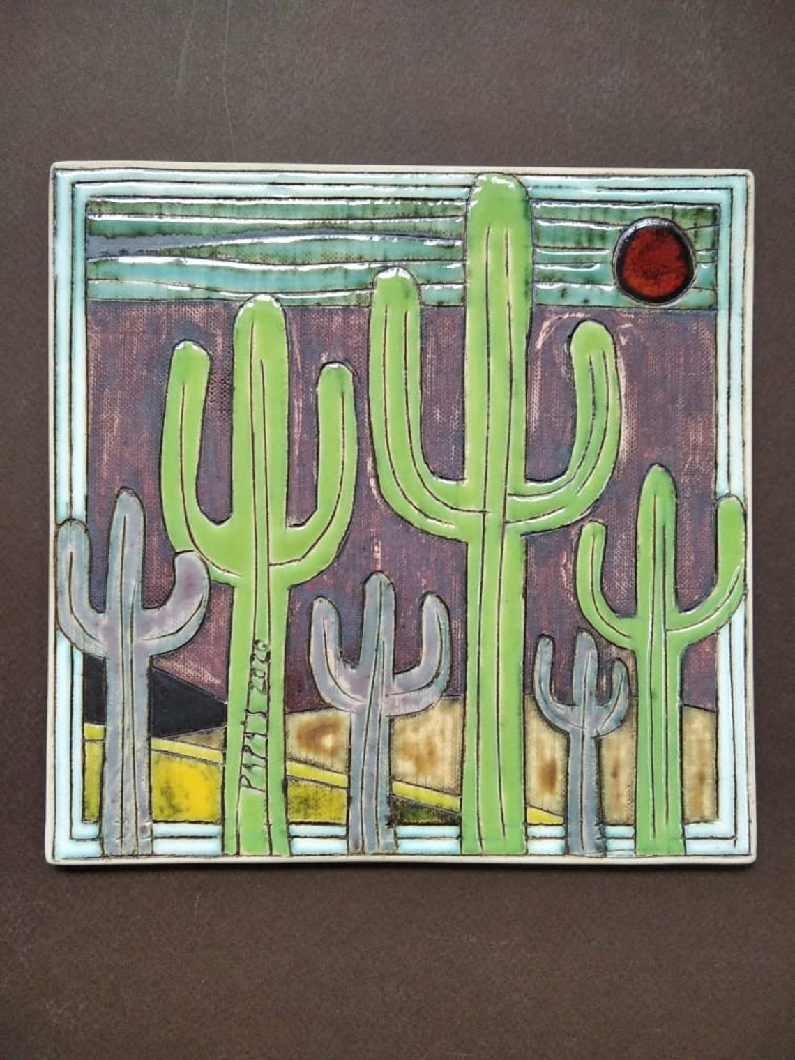 Cactus Tile Cactus Decor Handmade Tile Tile Covering | Etsy
