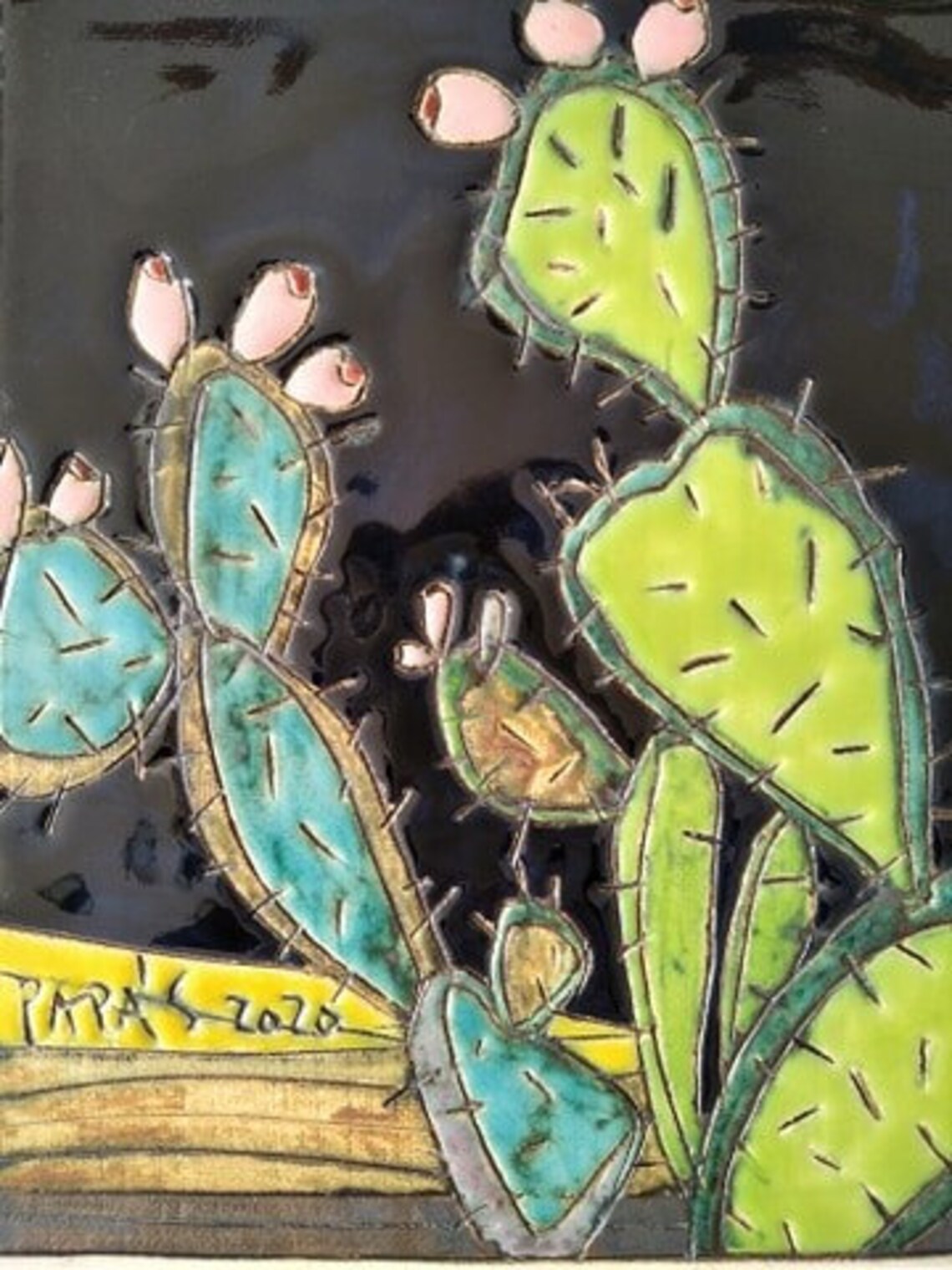 Tile With Cactus Ceramic Tile Home Decor Tiles Hanging - Etsy