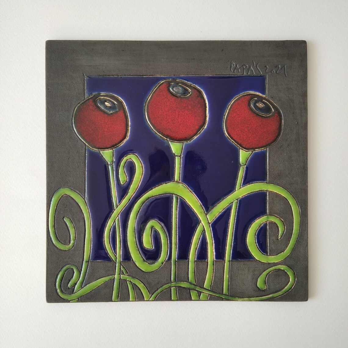 Wall Flowers Tile, Art Plates, Original Ceramic Tile, Wall Hanging ...