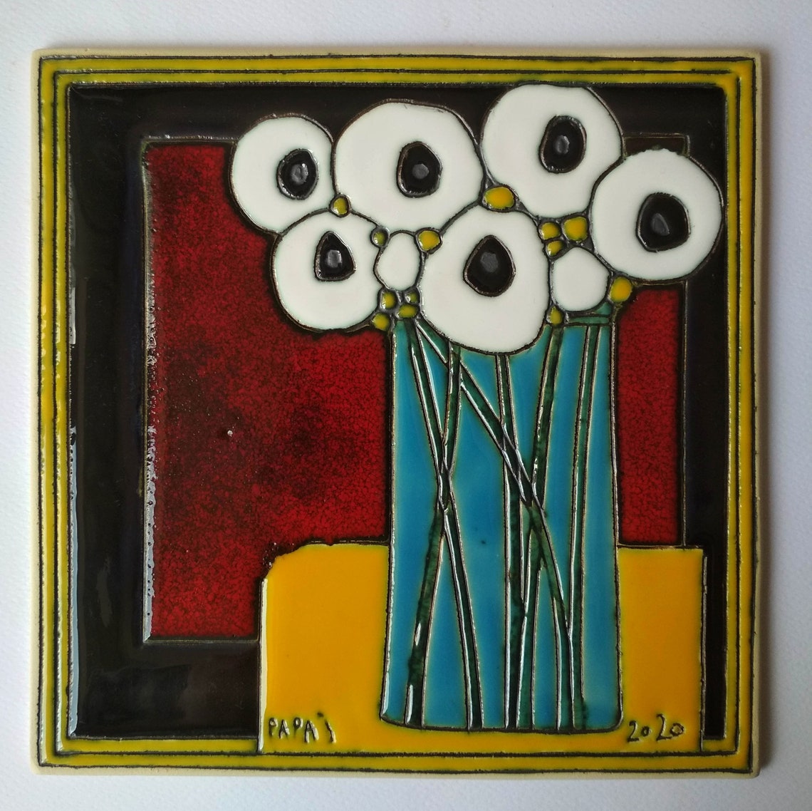 Handmade Ceramic Art Tile Tile with Flowers Hanging Tiles | Etsy