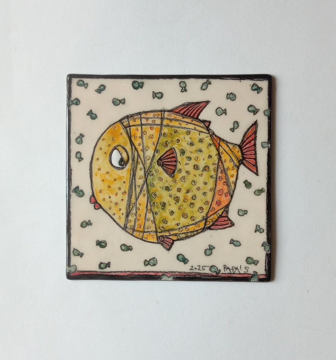 Ceramic Tile, Fish Tile, Hanging Figure, Home Decor Tile, Pottery Tiles ...