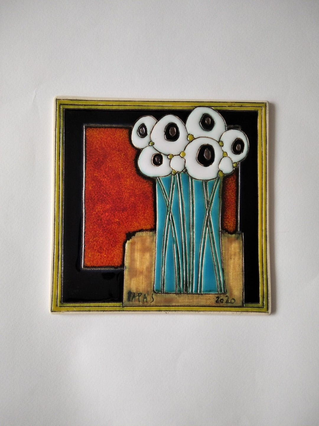 Ceramic Tile, Decorative Tile, Hanging Figure, Tile With Flowers, Home ...