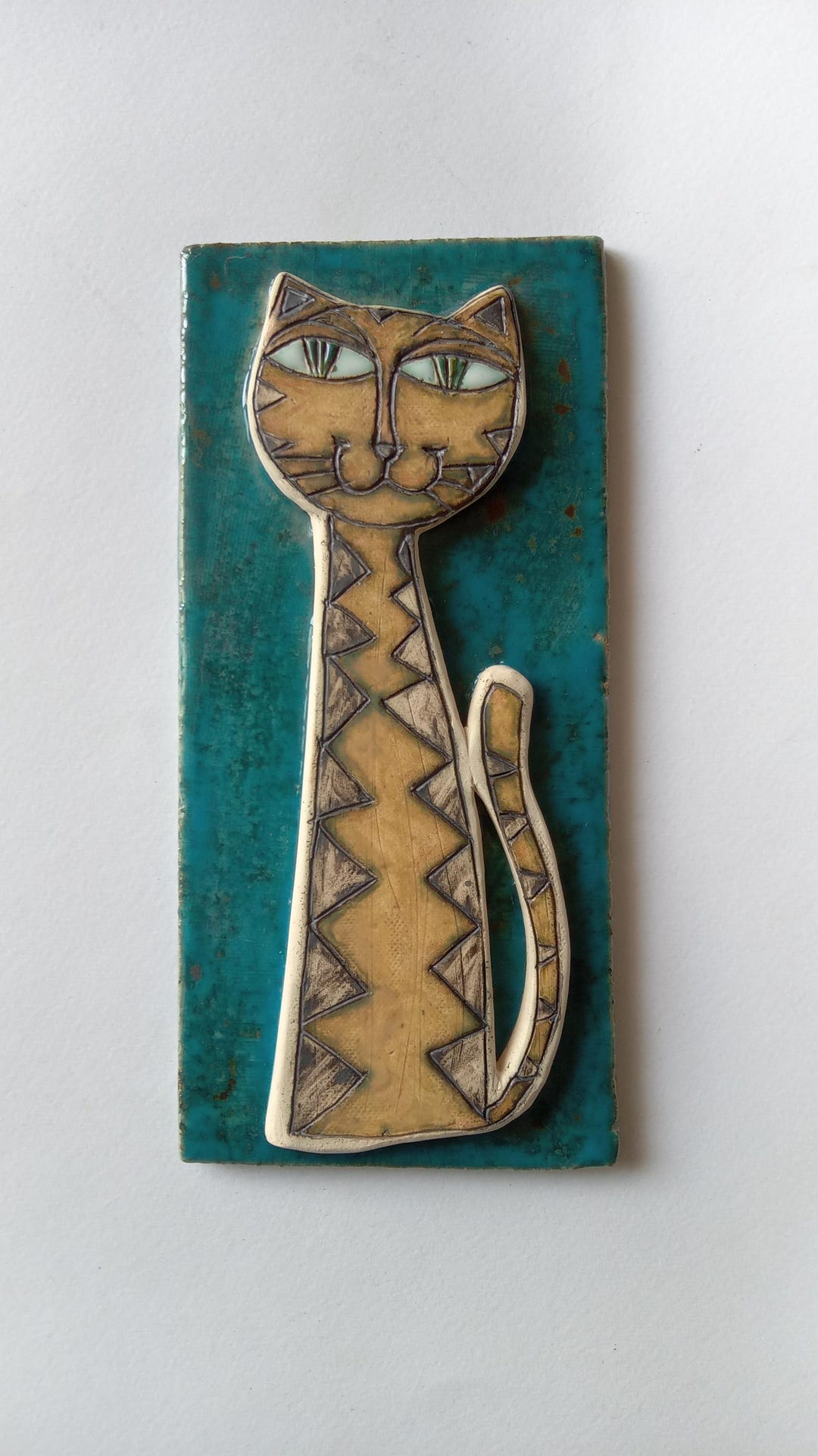 Handmade Ceramic Tile, Wall Hanging Tile With Cat, Kids Room Decoration ...