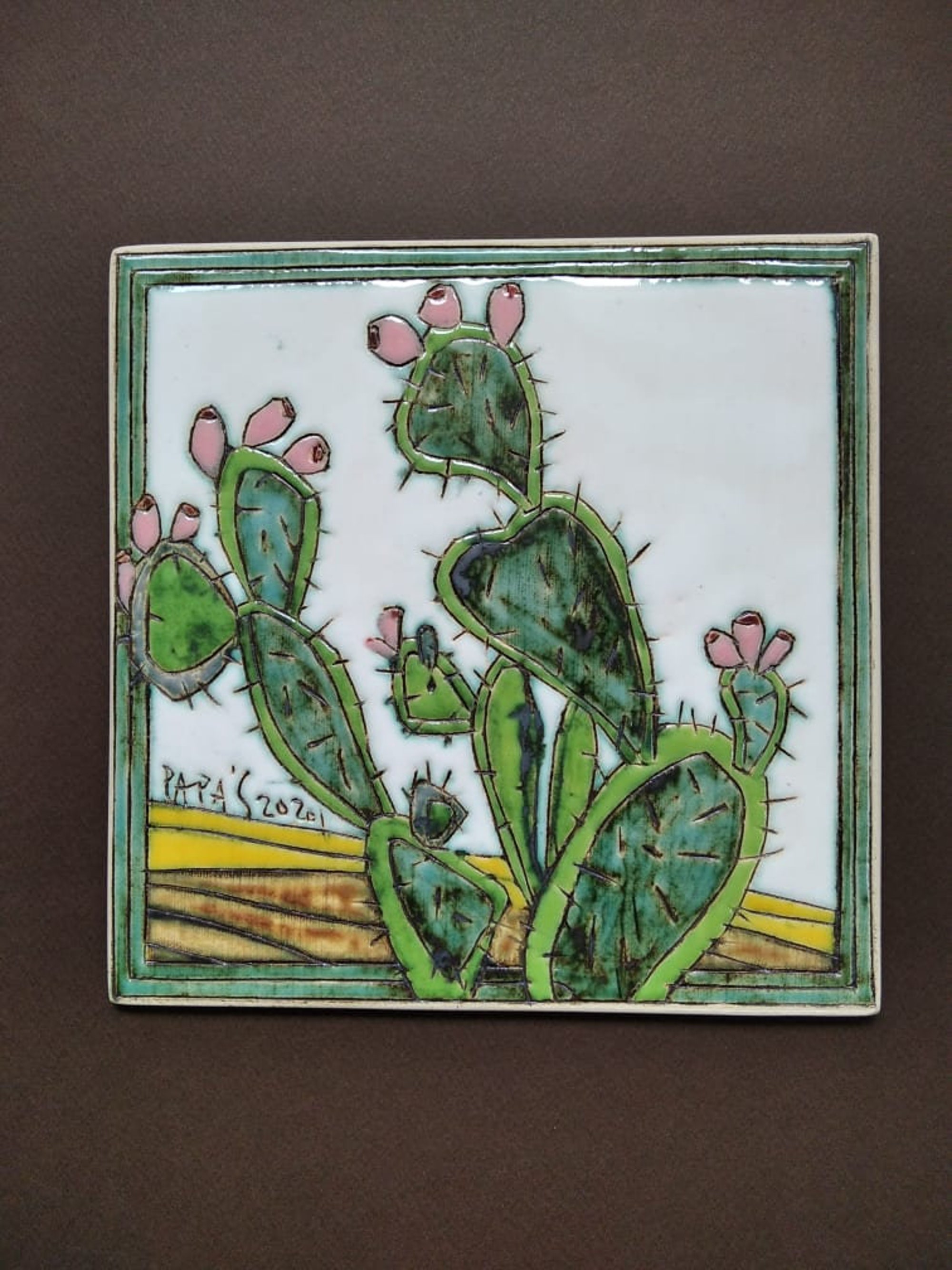 Ceramic Tiles, Cactus Tiles, Pottery Cacti Tiles, Cacti Lover Tile ...