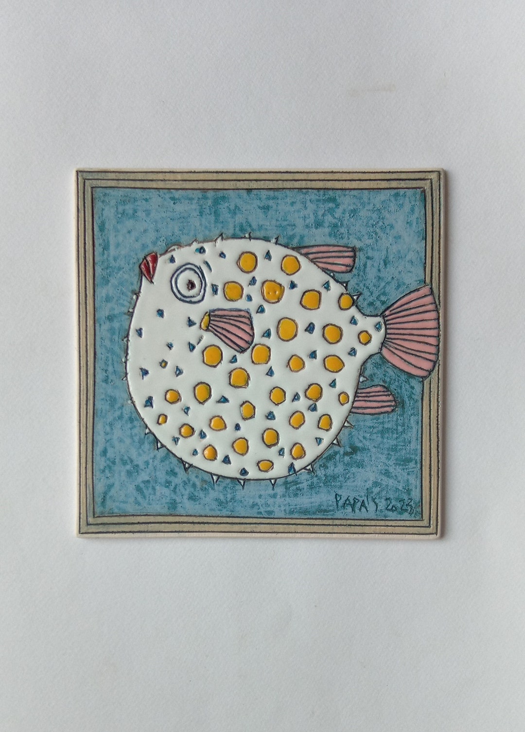 Ceramic Tile, Fish Tile, Hanging Figure, Home Decor Tile, Pottery Tiles ...