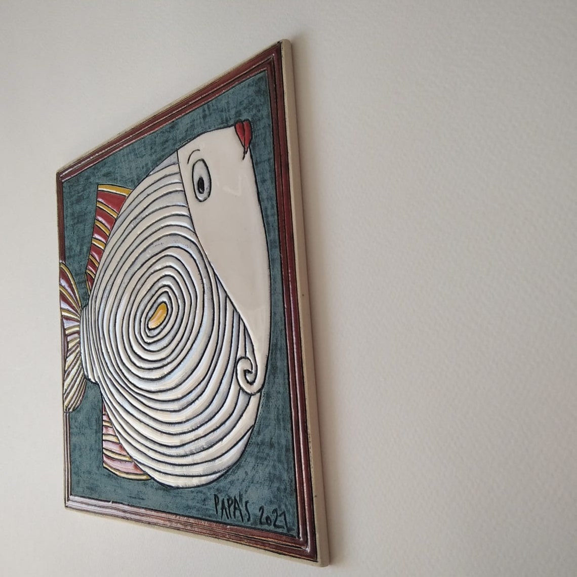 Handmade Ceramic Tile With Fish Home Decor Tile Hanging on a - Etsy