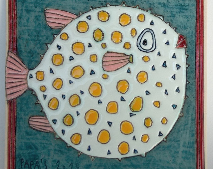Handmade Ceramic Tile With Fish, Home Decor Tile, Hanging on a Wall ...