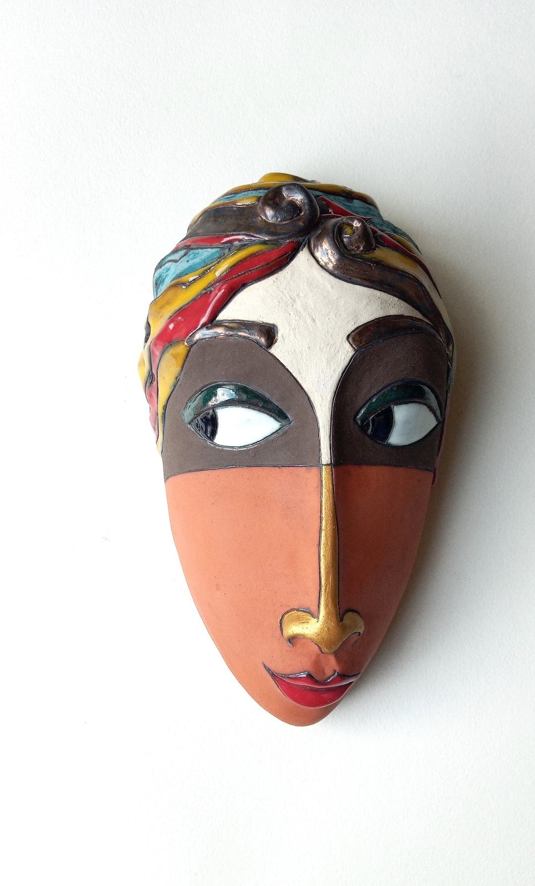 Ceramic Sculpture, Mask for Wall, Home Decor Mask, Fireplace Decor ...