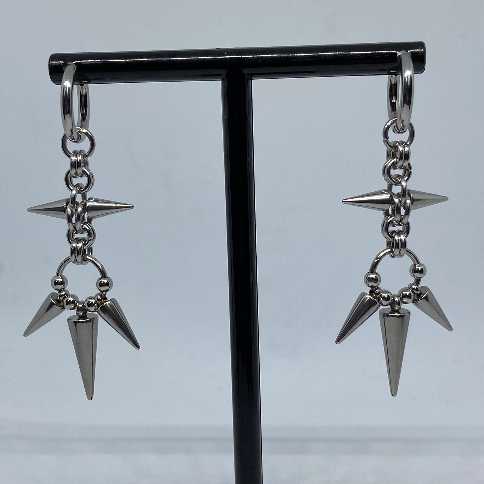 Spiked Chainmail Hoop Earrings, Chainmaille Jewellery Stainless Steel ...