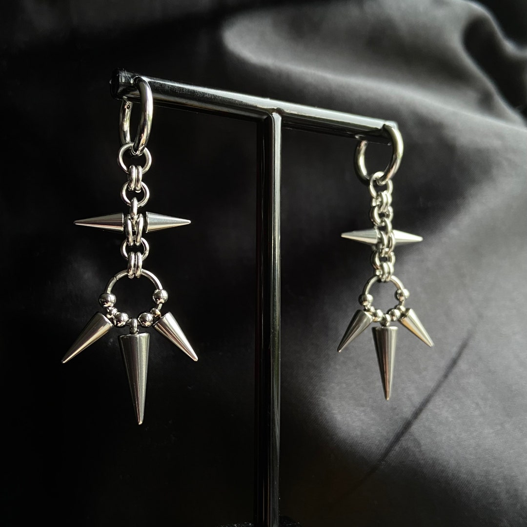 Spiked Chainmail Hoop Earrings, Chainmaille Jewellery Stainless Steel ...