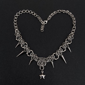 Spiked Star Necklace, Chainmail, Chainmaille Byzantine, Stainless Steel ...
