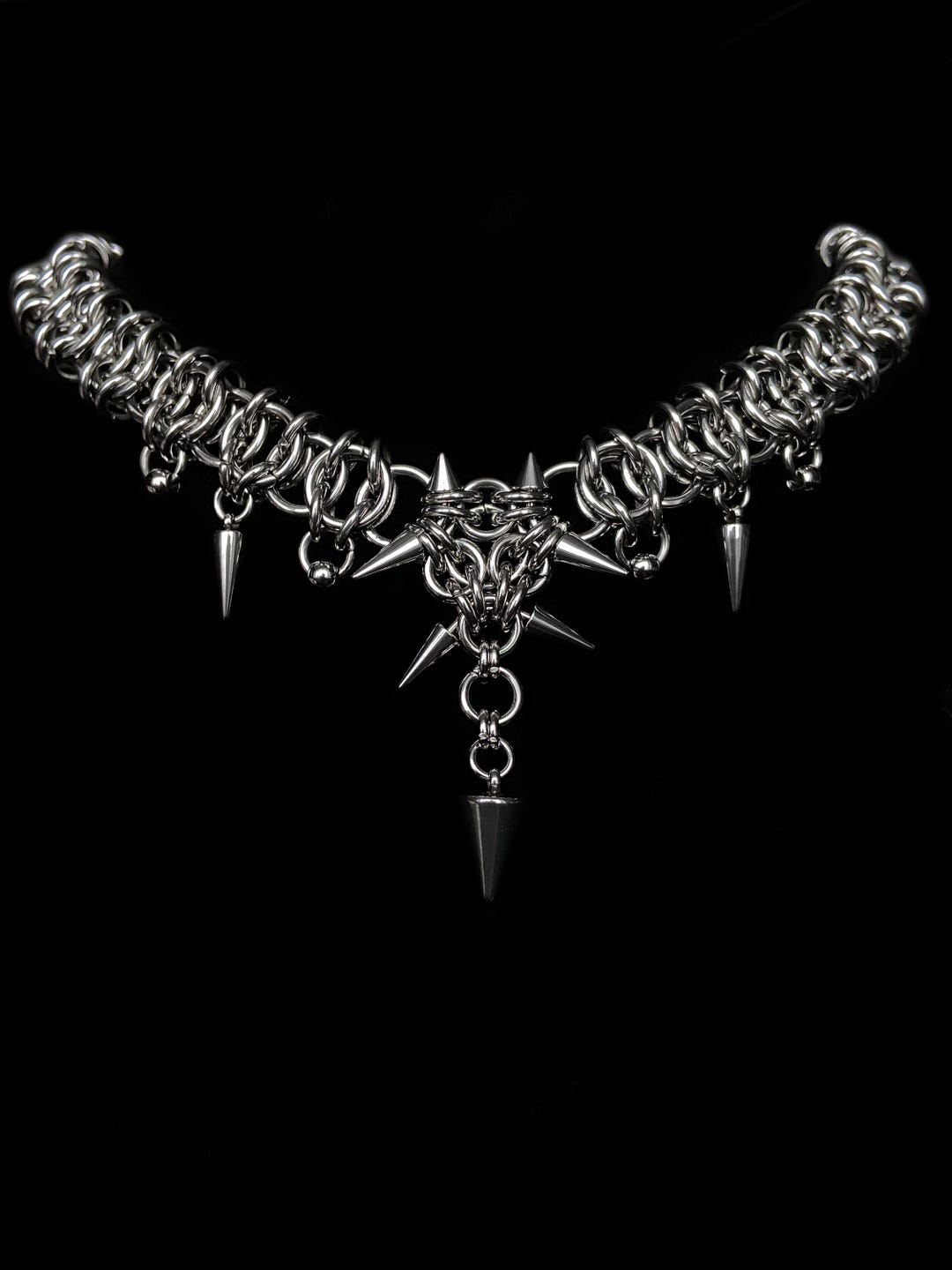 Chunky Spiked Chainmail Necklace, Stainless Steel, Handmade - Etsy