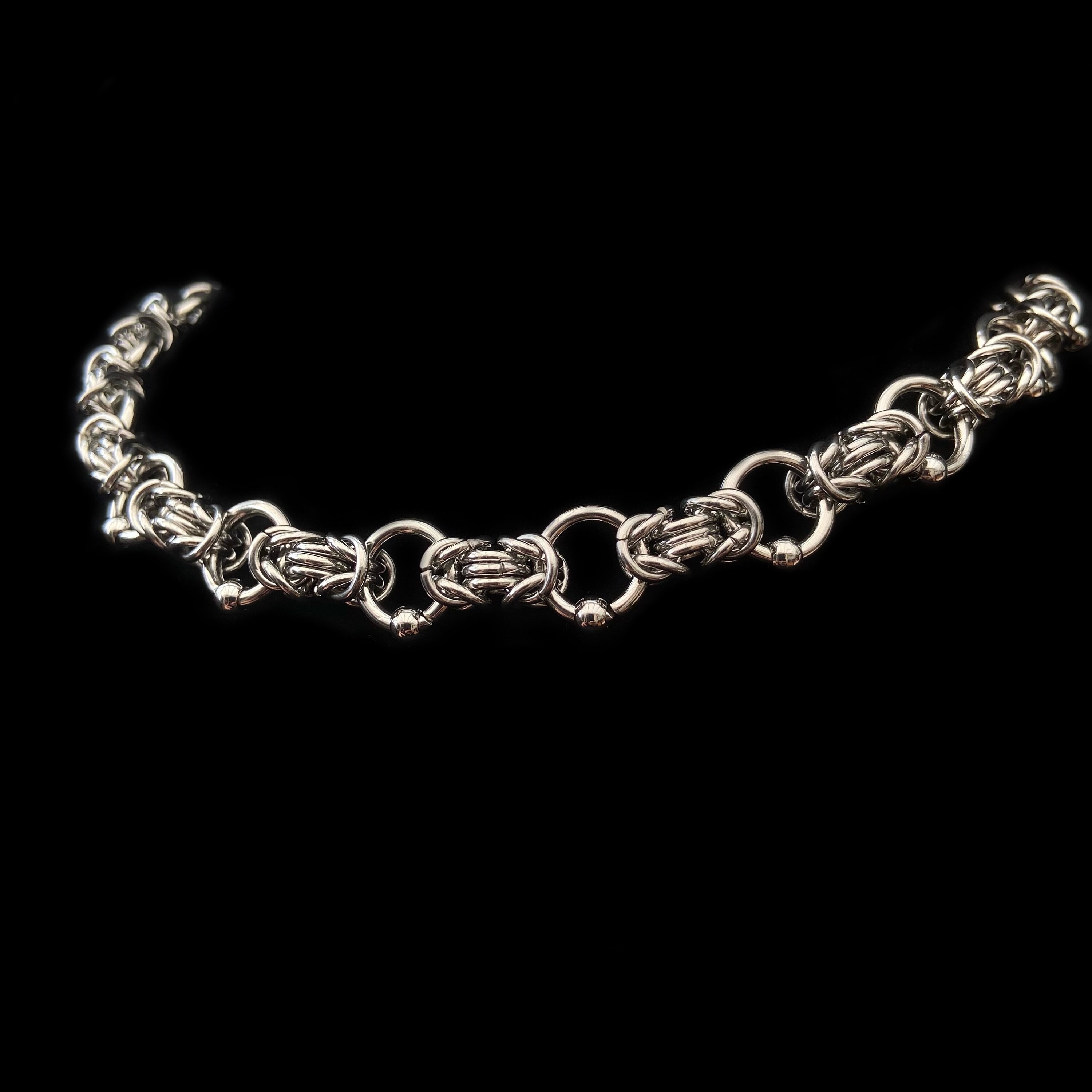 Captive Ball Chainmail Necklace, Chainmaille Byzantine, Stainless Steel ...