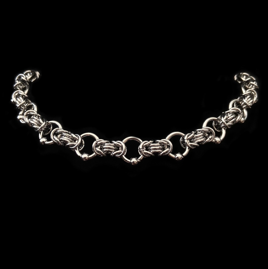 Captive Bead Chainmail Necklace, Chainmaille Byzantine, Stainless Steel ...