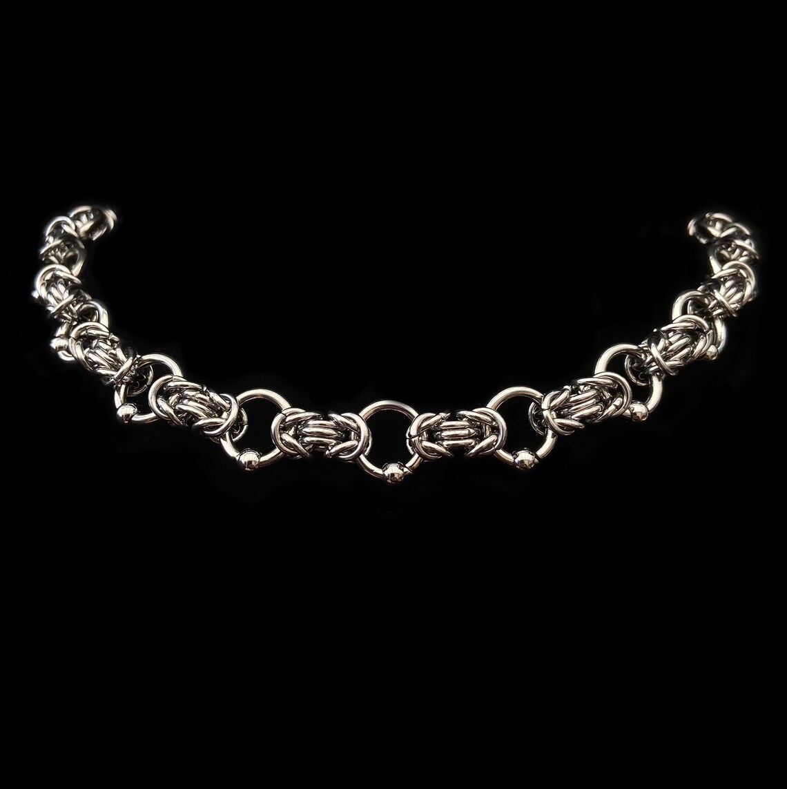 Captive Ball Chainmail Necklace, Chainmaille Byzantine, Stainless Steel ...