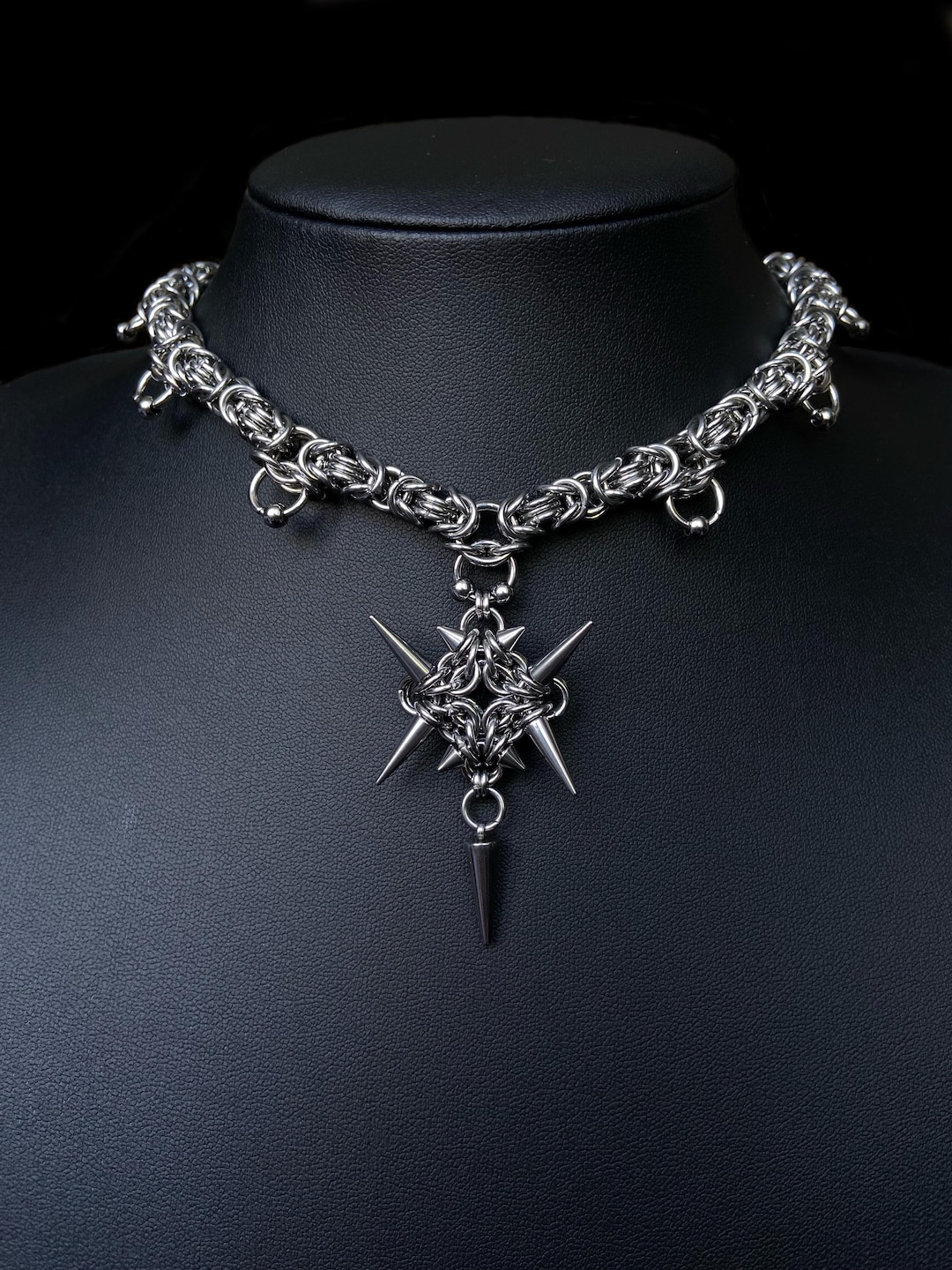 Spiked Captive Ball Chainmail Necklace, Chainmaille Byzantine ...