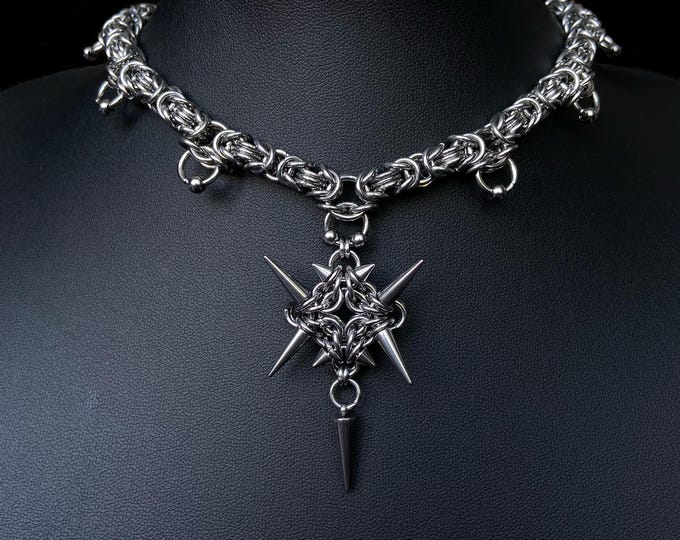 Spiked Captive Ball Chainmail Necklace, Chainmaille Byzantine ...