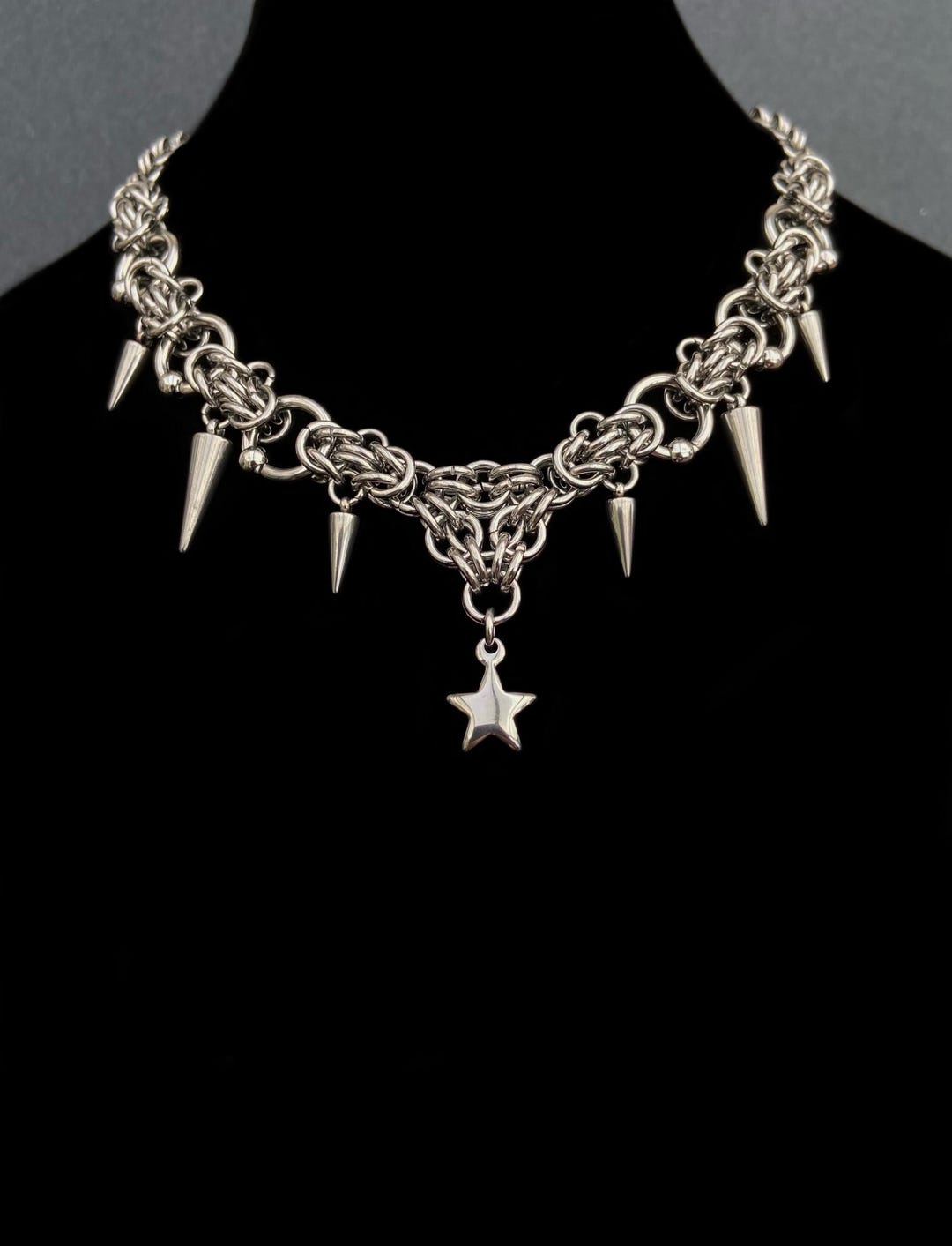 Spiked Star Necklace, Chainmail, Chainmaille Byzantine, Stainless Steel ...