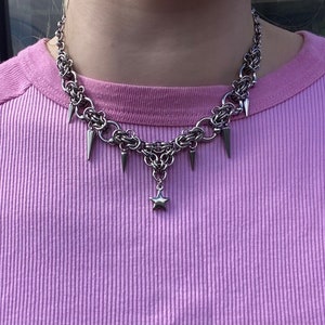 Spiked Star Necklace, Chainmail, Chainmaille Byzantine, Stainless Steel ...