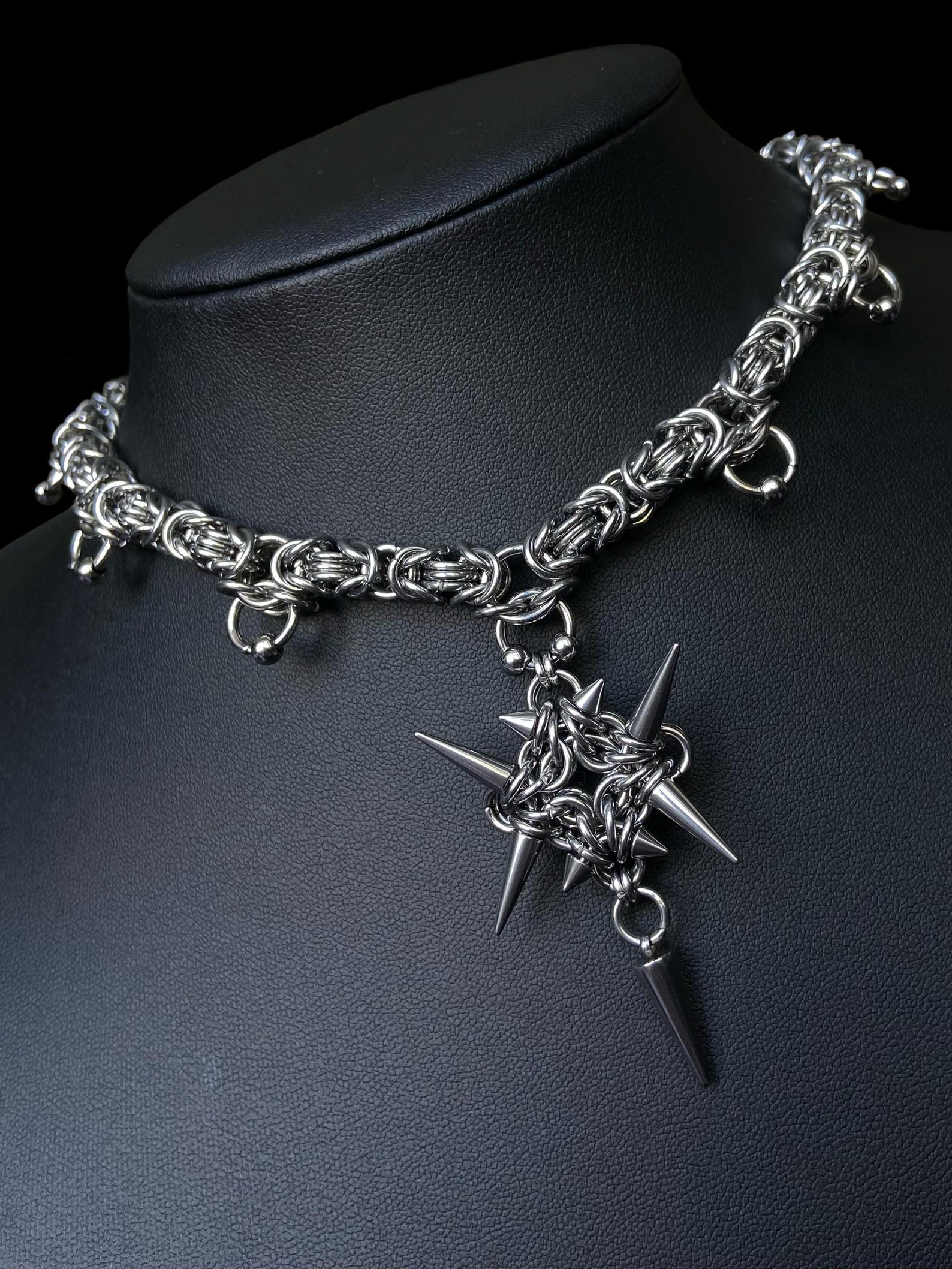 Spiked Captive Ball Chainmail Necklace, Chainmaille Byzantine ...