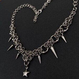 Spiked Star Necklace, Chainmail, Chainmaille Byzantine, Stainless Steel ...