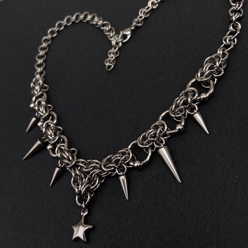 Spiked Star Necklace, Chainmail, Chainmaille Byzantine, Stainless Steel ...