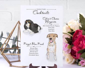 Blush Wedding Sign Custom Dog Portrait Signature Cocktail | Etsy