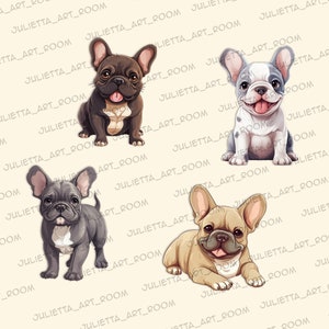 French Bulldog Cartoon Clipart, Frenchie Clip Art, Cute Dog Portrait ...
