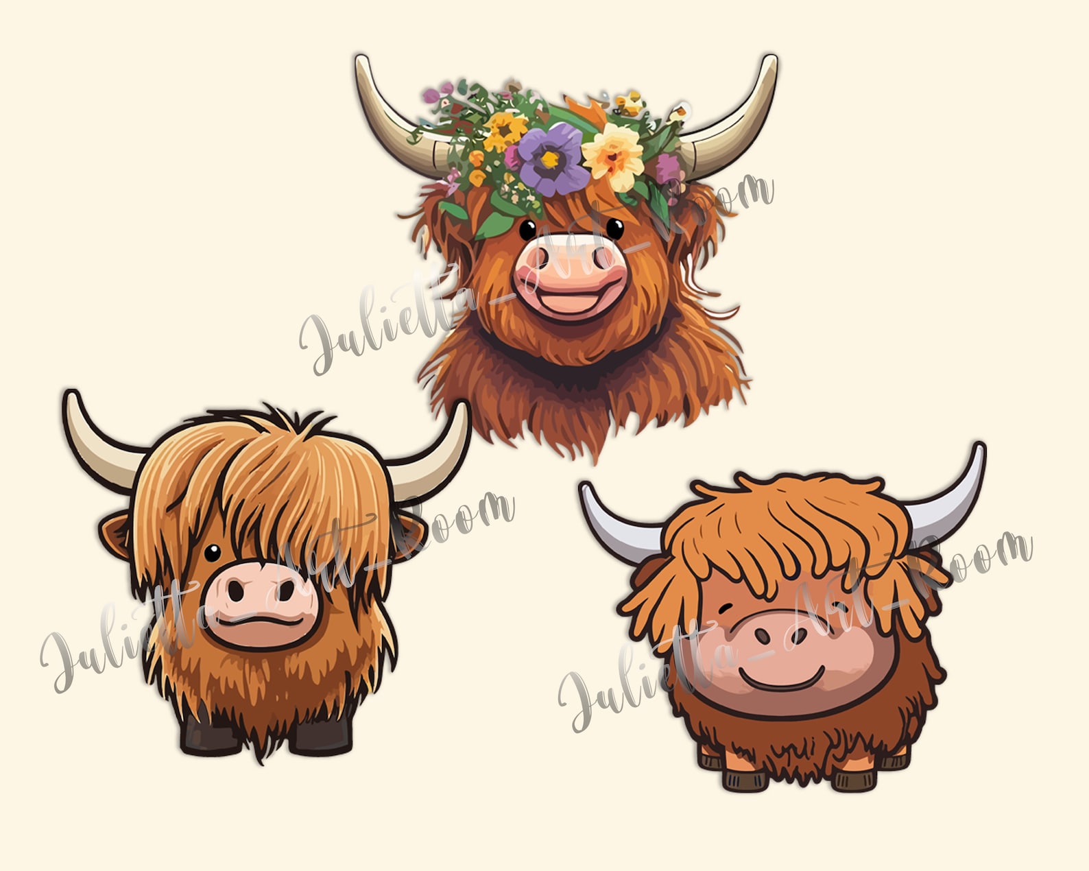 Highland Cow Vector Clipart INSTANT DOWNLOAD Scottish - Etsy
