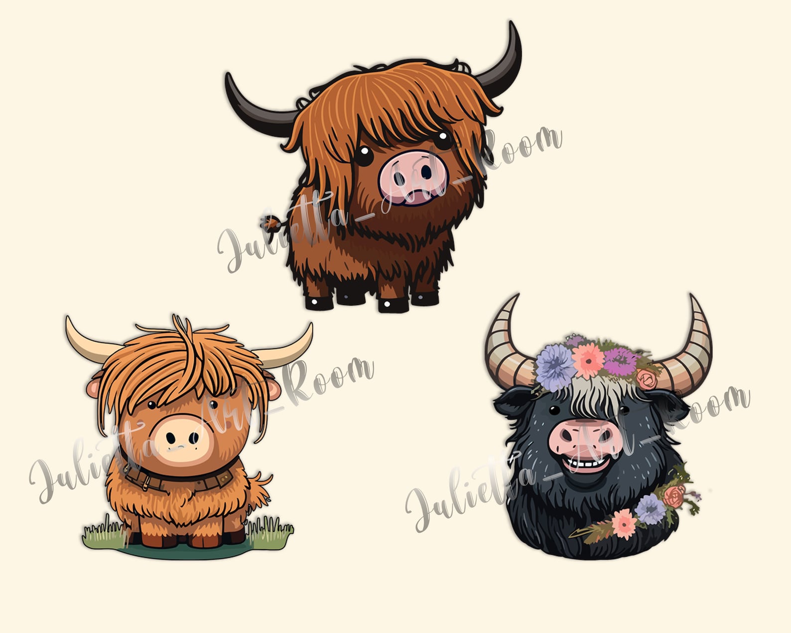 Highland Cow Vector Clipart INSTANT DOWNLOAD Scottish - Etsy