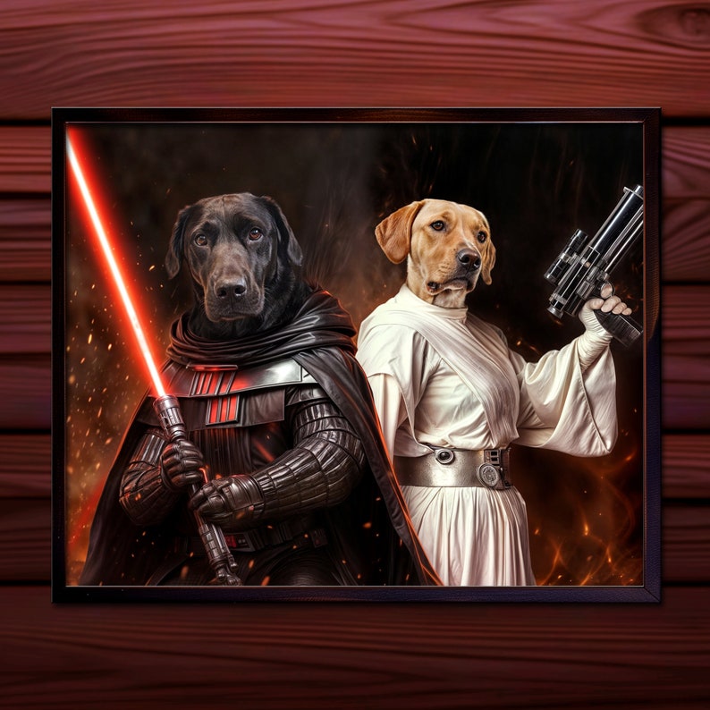 Dark Lord Dog Portrait, Princess Leya Pet Portrait, Two Pets Portrait ...