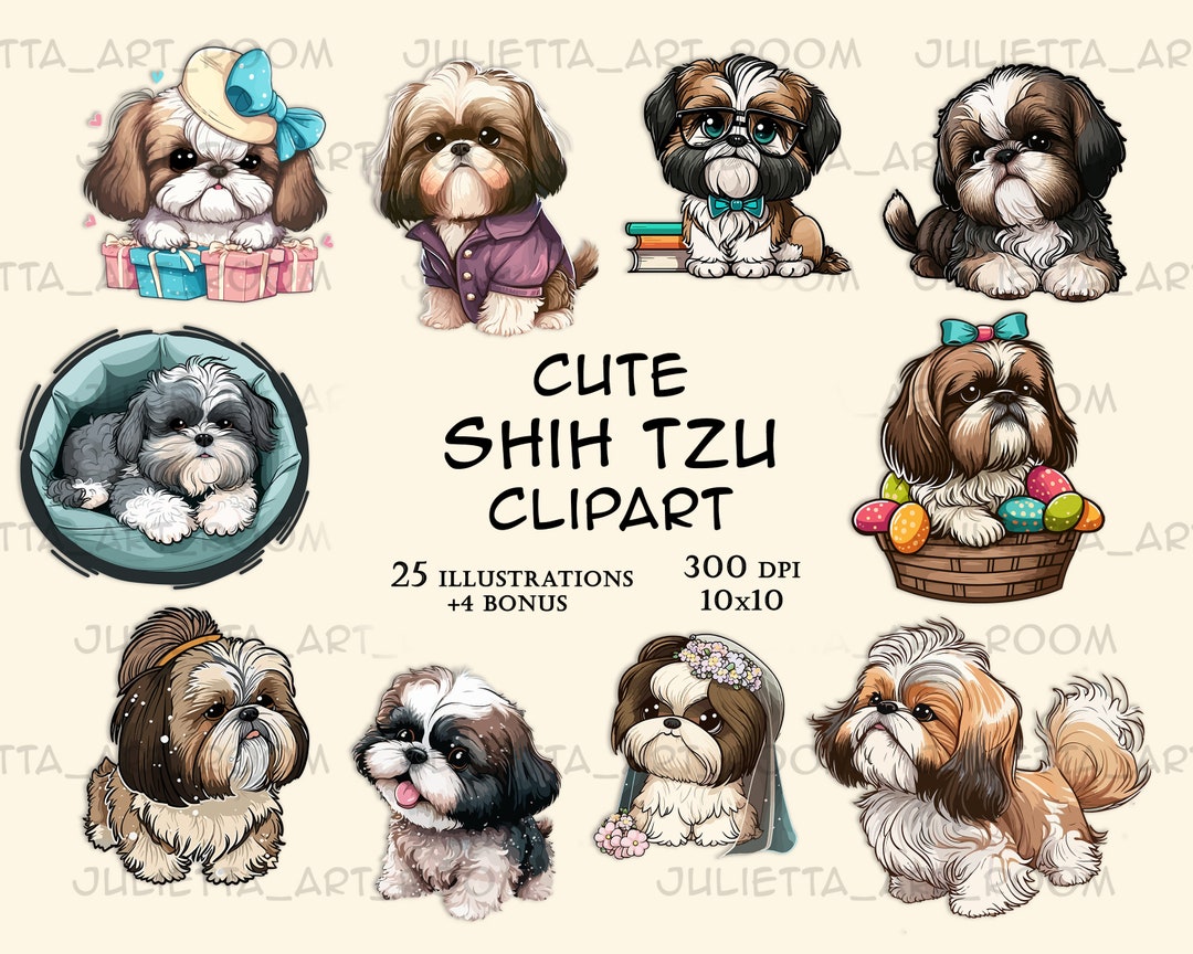 Shih Tzu Vector Clip Art, Shih Tzu Dogs Png, Stickers, Dog Clipart, DIY ...