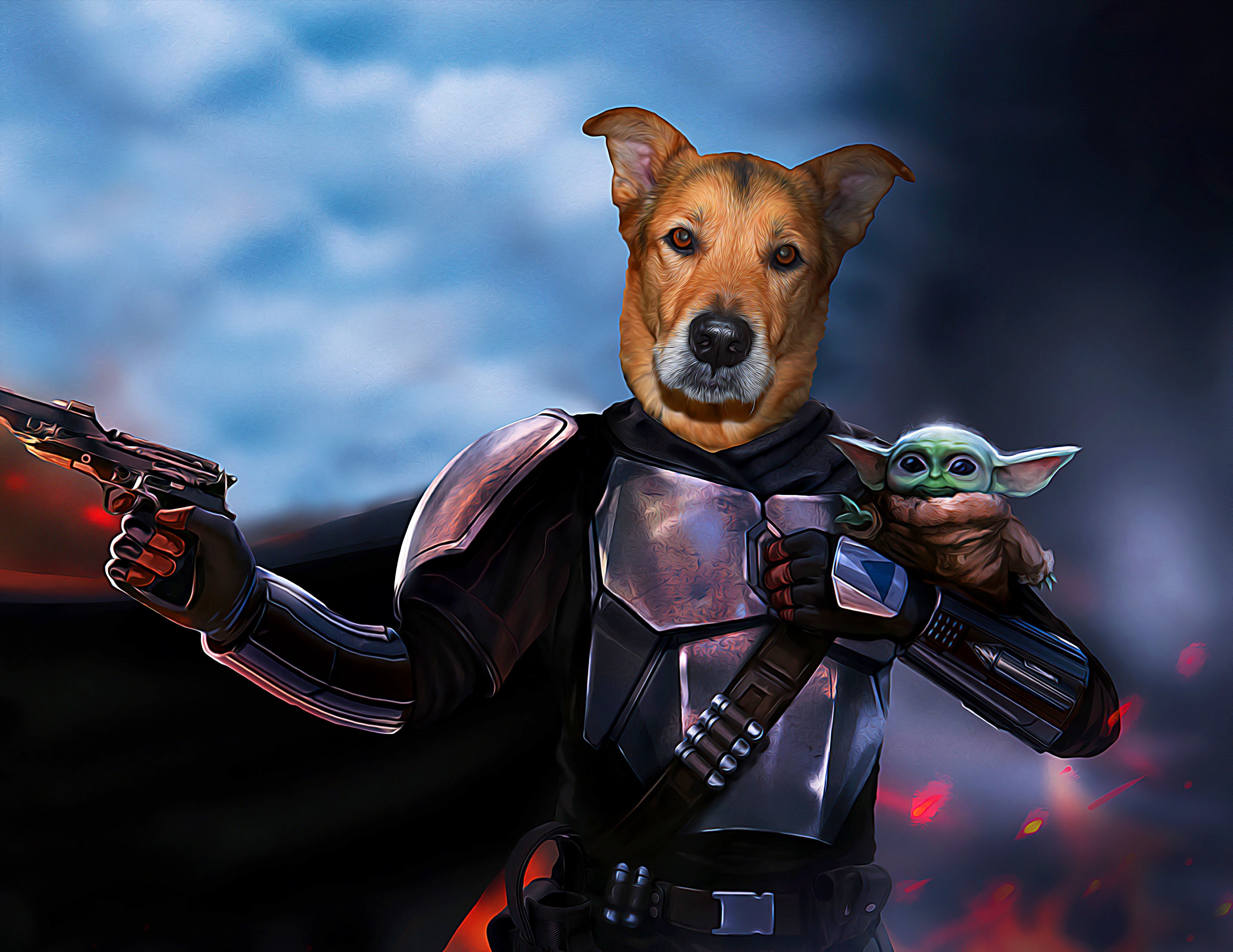 Star Custom Dog Portrait Mandalorian dog portrait christmas | Etsy