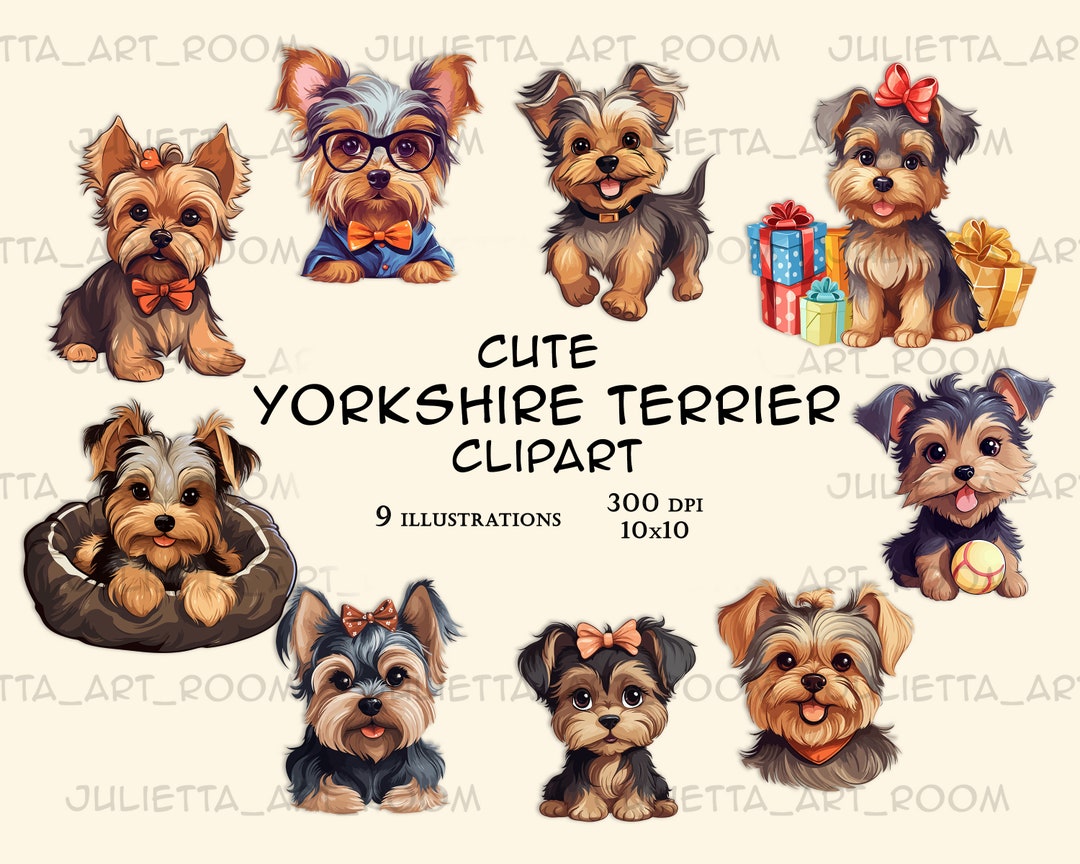 Yorkshire Terrier Dog Cute Clipart, Yorkie Png Illustration on Transparent Background, DIY ...