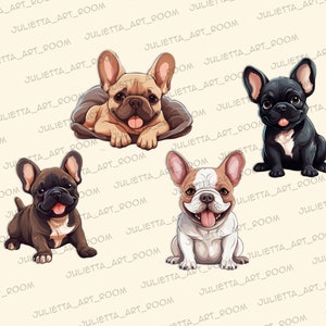 French Bulldog Cartoon Clipart, Frenchie Clip Art, Cute Dog Portrait ...